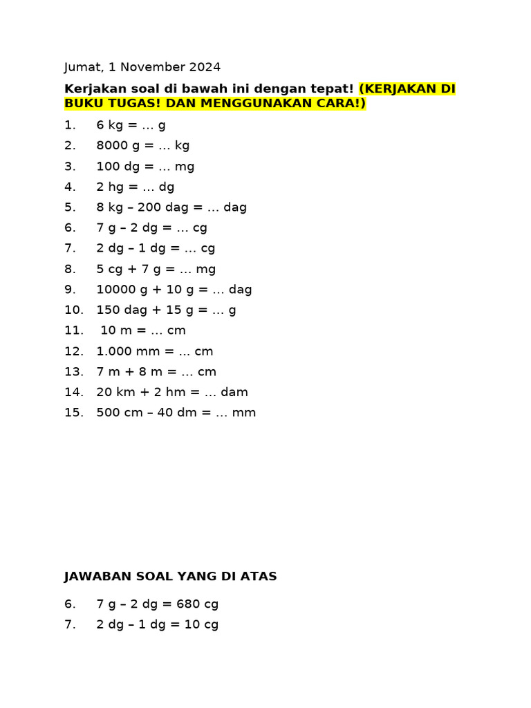 Soal Latihan Satuan Berat | PDF