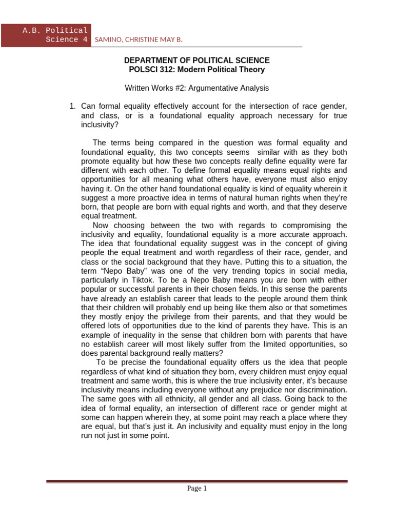 Argumentative Analysis 2 | PDF | Equal Opportunity | Social Equality