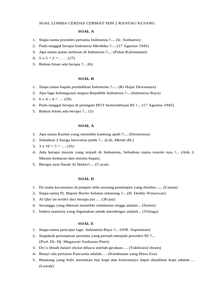 Soal Lomba Cerdas Cermat 2024 | PDF