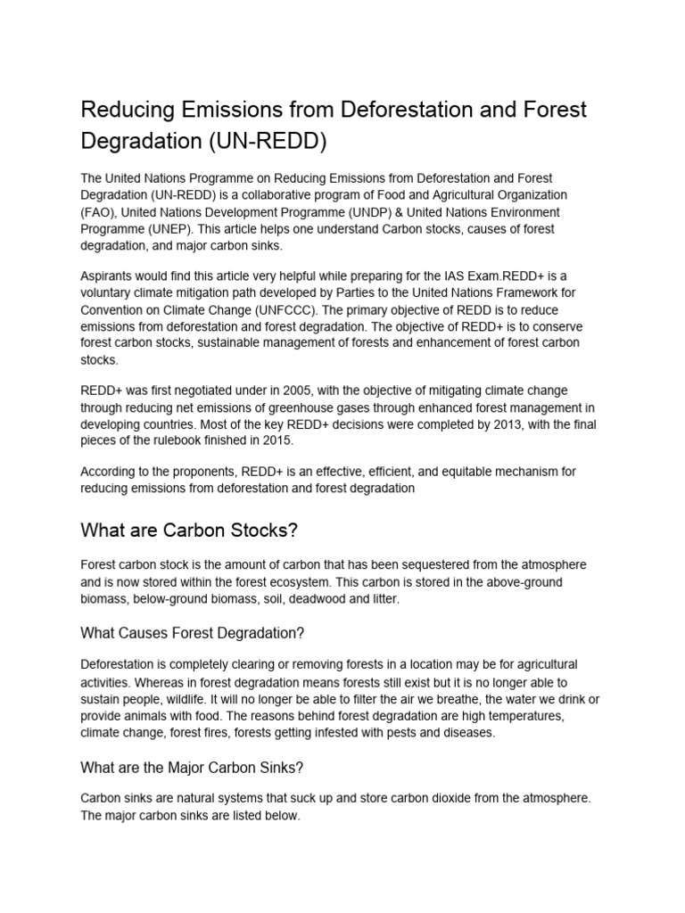 Reducing Emissions From Deforestation and Forest Degradation UN REDD 1 ...