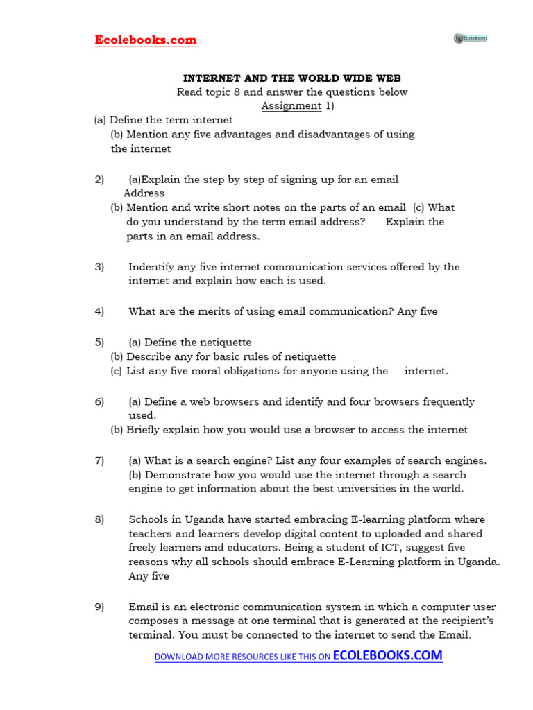 S6 ICT REVISION QNS GUIDING QUESTIONS TOPIC 8 INTERNET AND THE WORLD ...