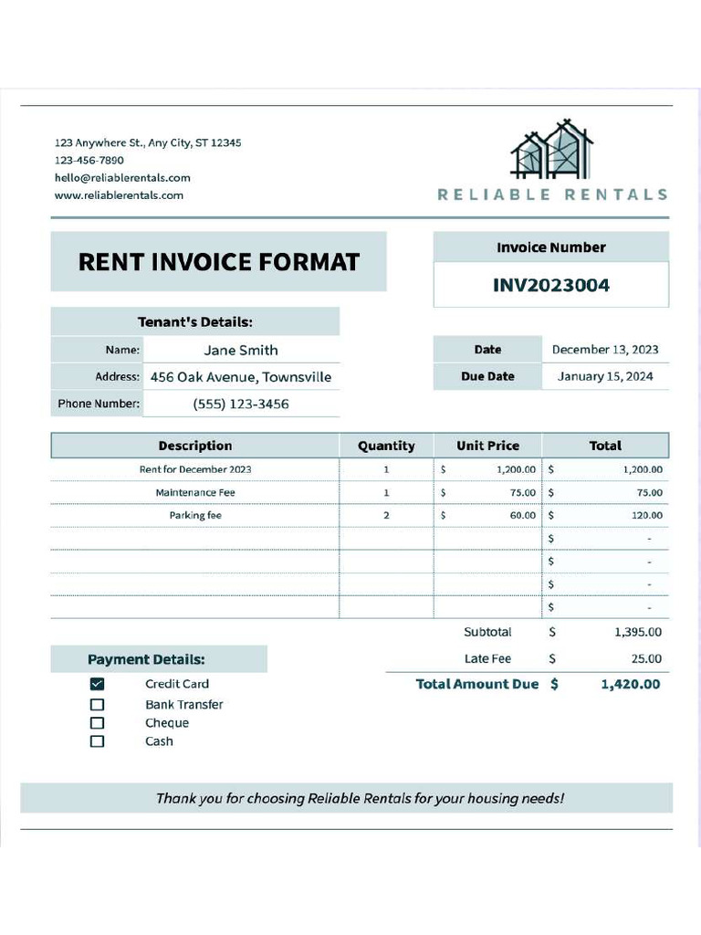 Rent Invoice Format Template 1lzio | PDF