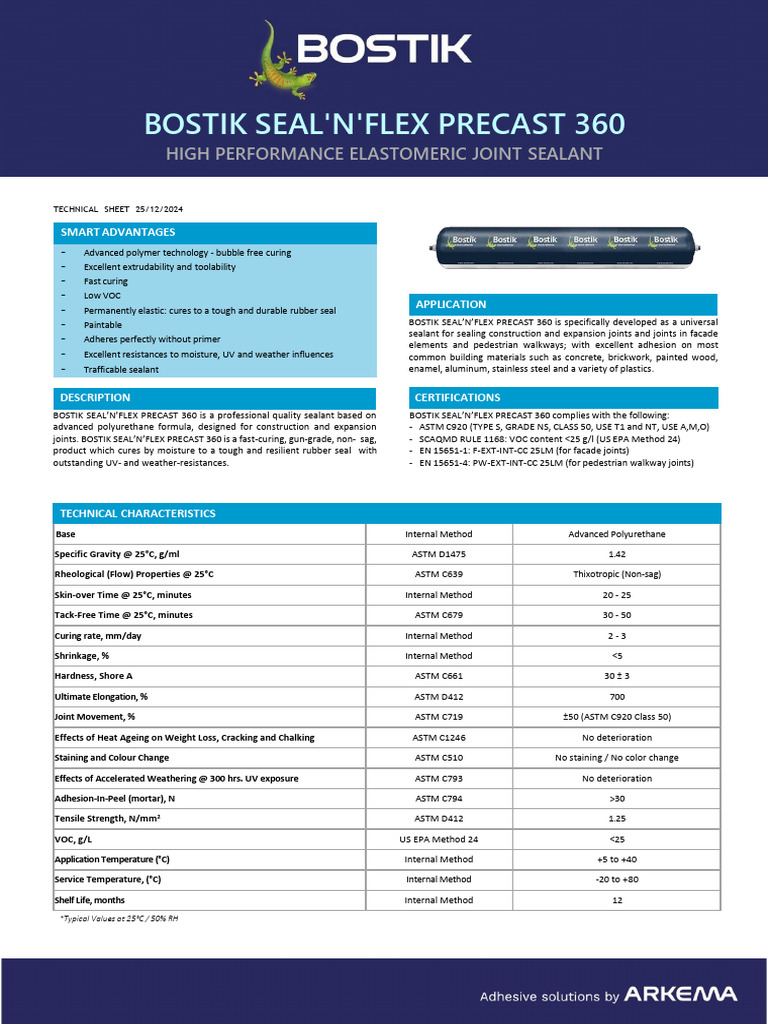Bostik Seal'n'Flex Precast 360 TDS | PDF | Industrial Processes ...