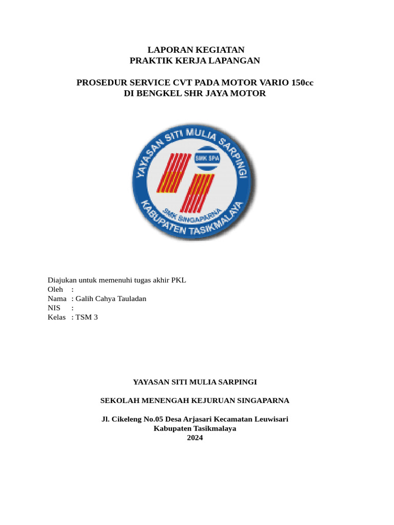 Laporan PKL: Service CVT Motor Vario | PDF