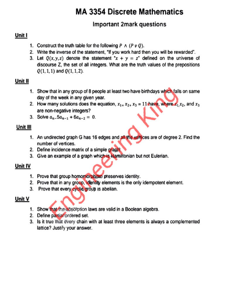 MA3354 Discrete Final Minute | PDF | Group (Mathematics) | Mathematics