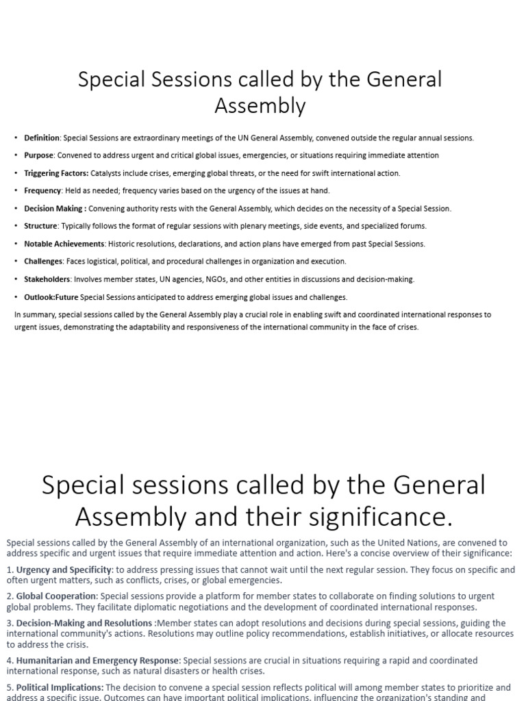 UN General Assembly Special Sessions Explained | PDF | United Nations ...