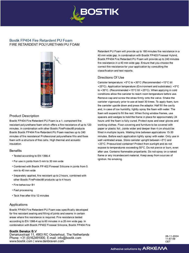 bostik-fp404-fire-retardent-pu-foam_en-1 | PDF | Polyurethane | Foam