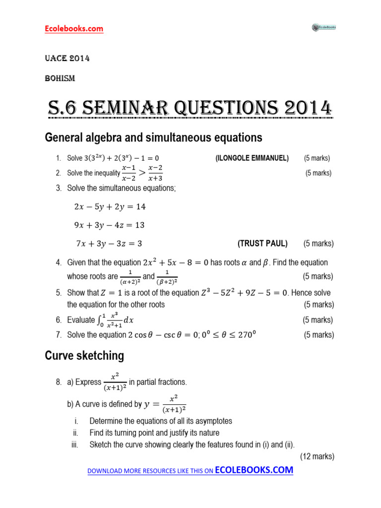 Advanced Math Problems for Students | PDF | Circle | Equations