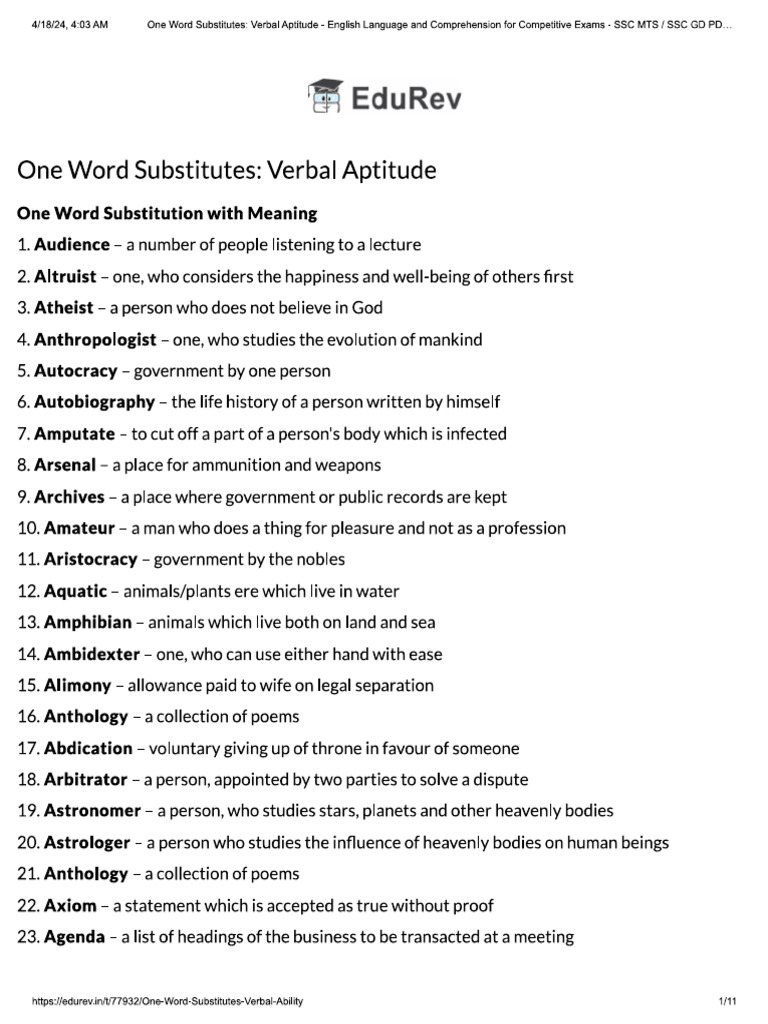 One Word Substitutes | PDF