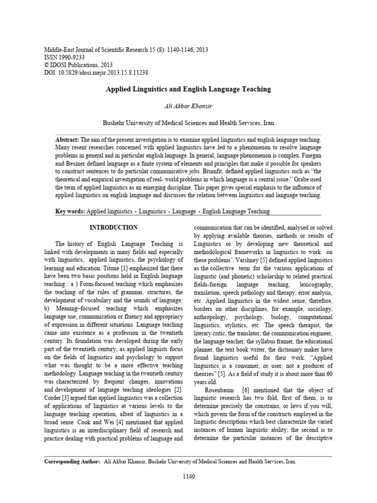 Applied Linguistics and English Language Teaching | PDF