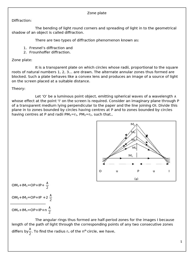 Zone Plate: Theory and Applications | PDF | Diffraction | Light