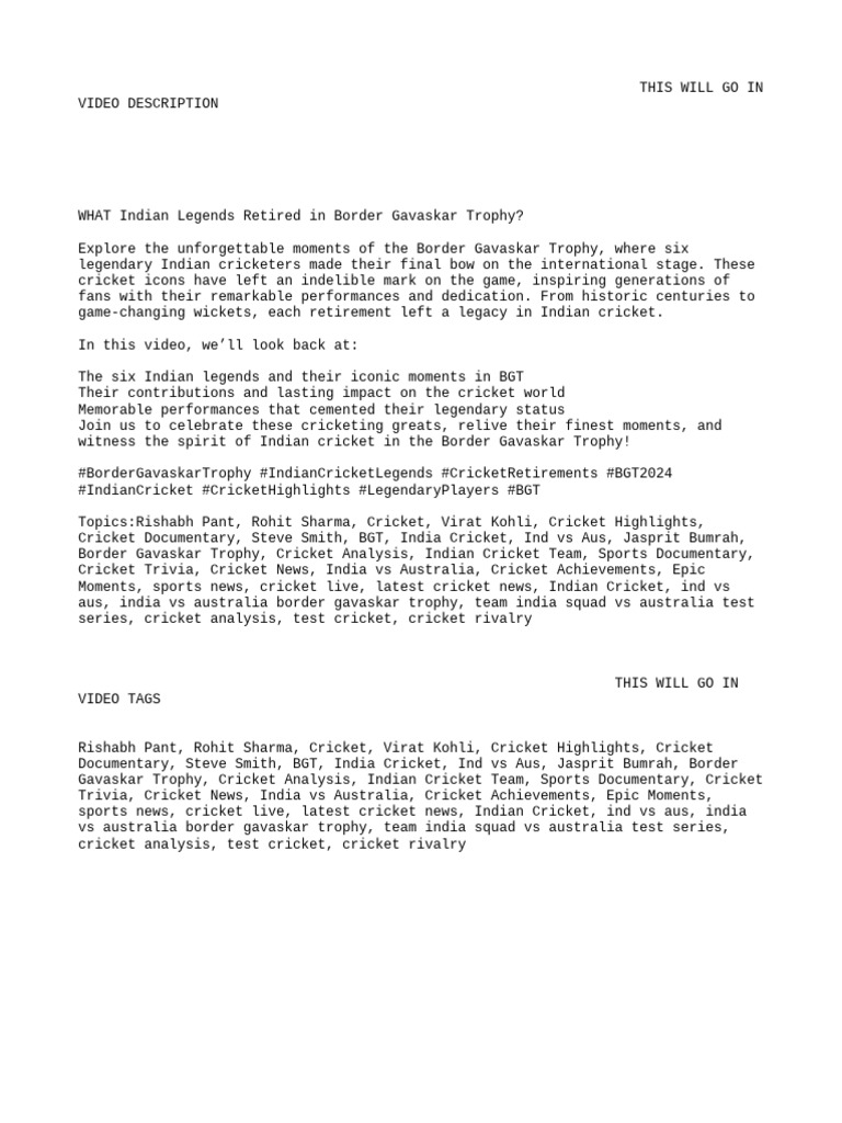 WHAT Indian Legends Retired in Border Gavaskar Trophy | PDF