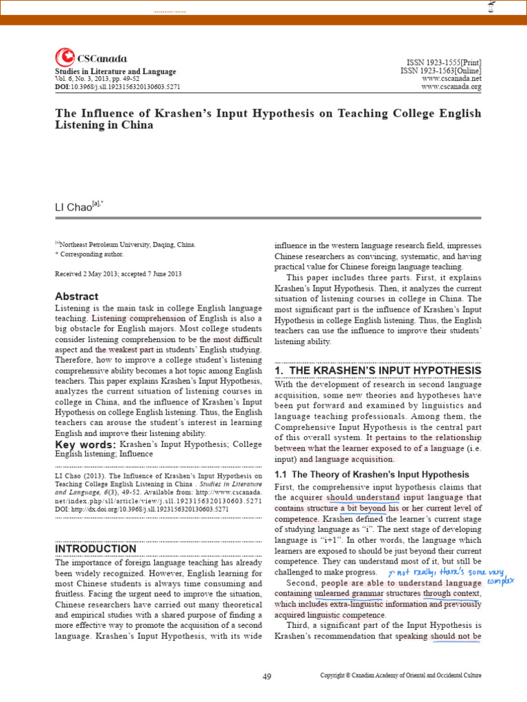 Influence of Input Hypothesis | PDF | Second Language Acquisition | Teachers