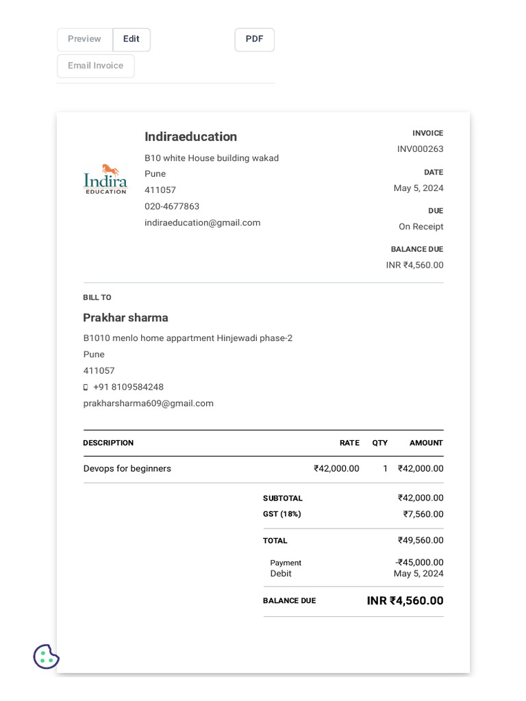 Invoice Simple - Preview Invoice INV000263 - John Doe | PDF