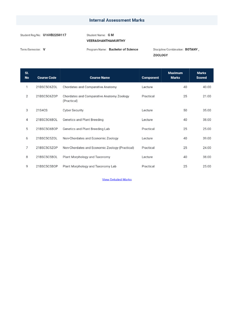 Student Internal Assessment Marks | PDF