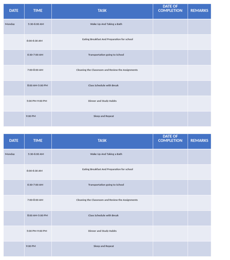 1 Week Schedule | PDF