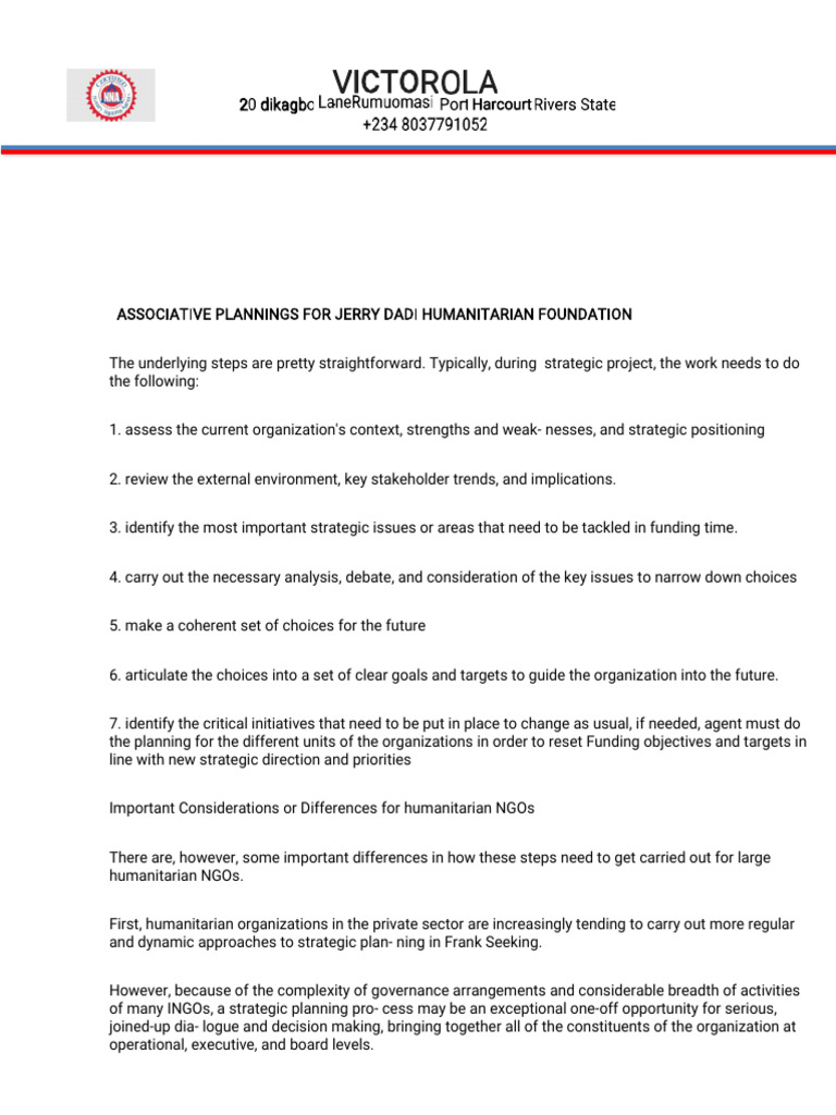 Strategic Planning for Humanitarian NGOs | PDF