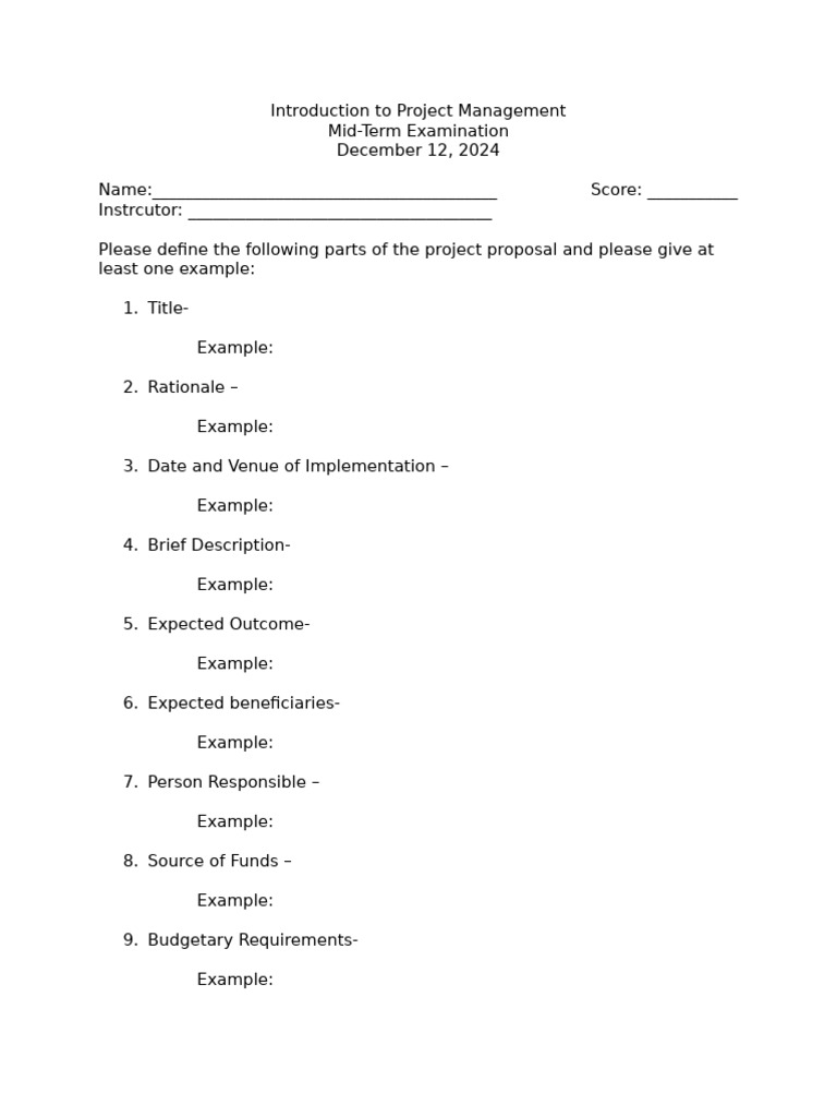 Mid Term Exam Intro Project Management | PDF