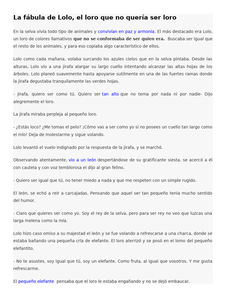 La Fábula de Lolo | PDF | León | Aves