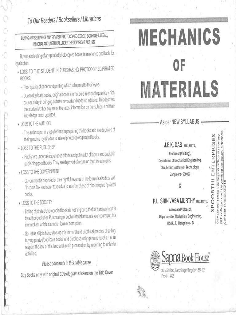 JBK DAS Pdfcoffee - Com - Mechanics of Material JBK Doss PDF Free Rotated | PDF
