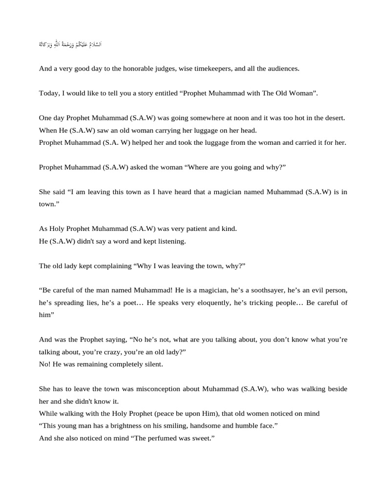 Prophet Muhammad and the Old Woman | PDF | Muhammad | Abrahamic Religions