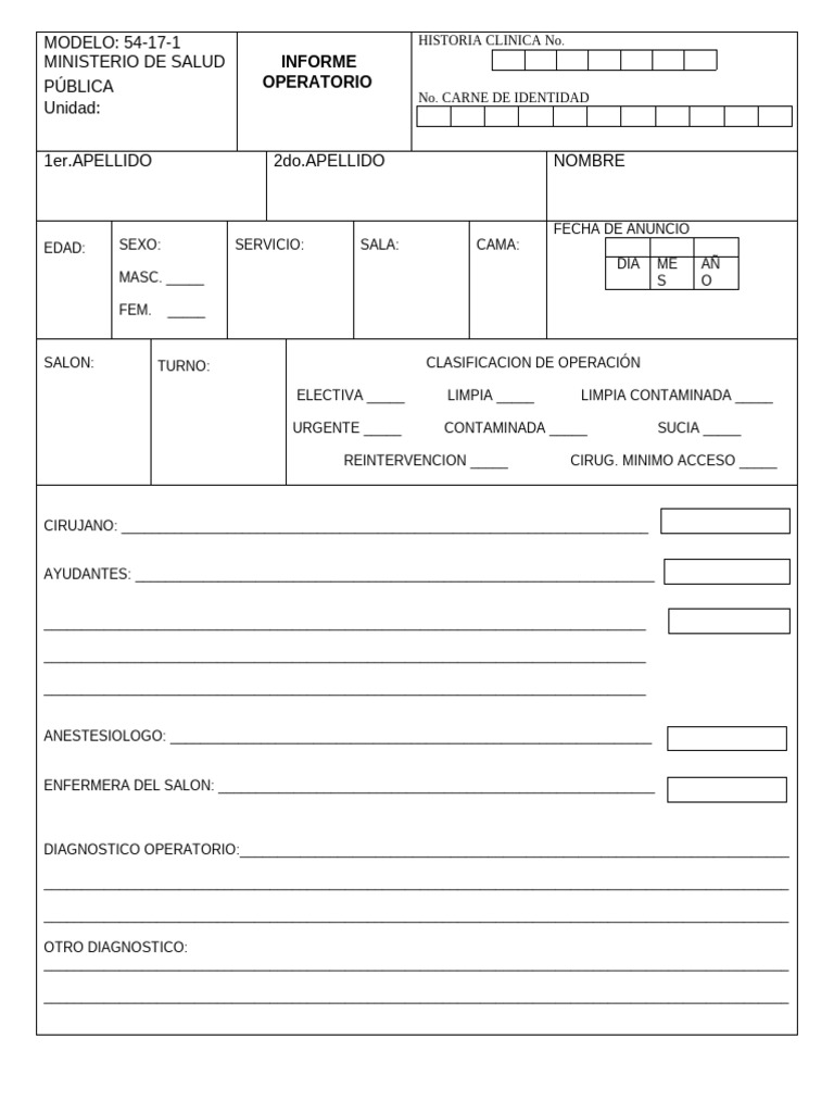 Informe Operatorio | PDF | Cuidado de la salud