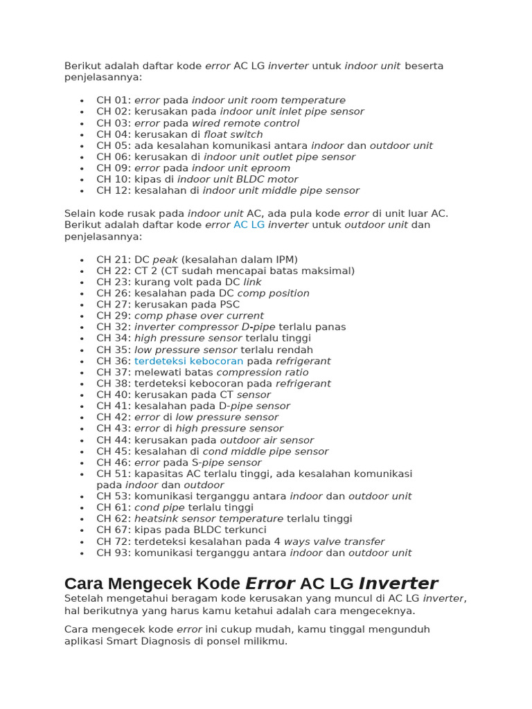 Berikut Adalah Daftar Kode Error Ac LG | PDF