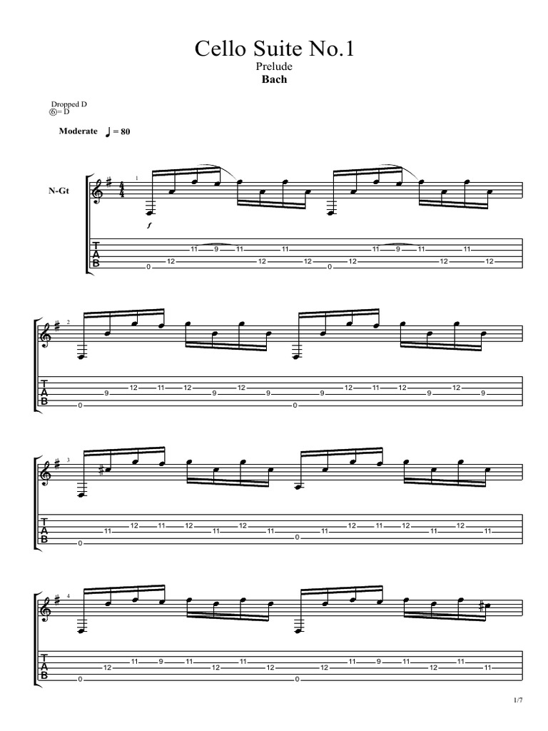 Bach Johann Sebastian-Cello Suite No 1 Prelude | PDF | Classical Music ...