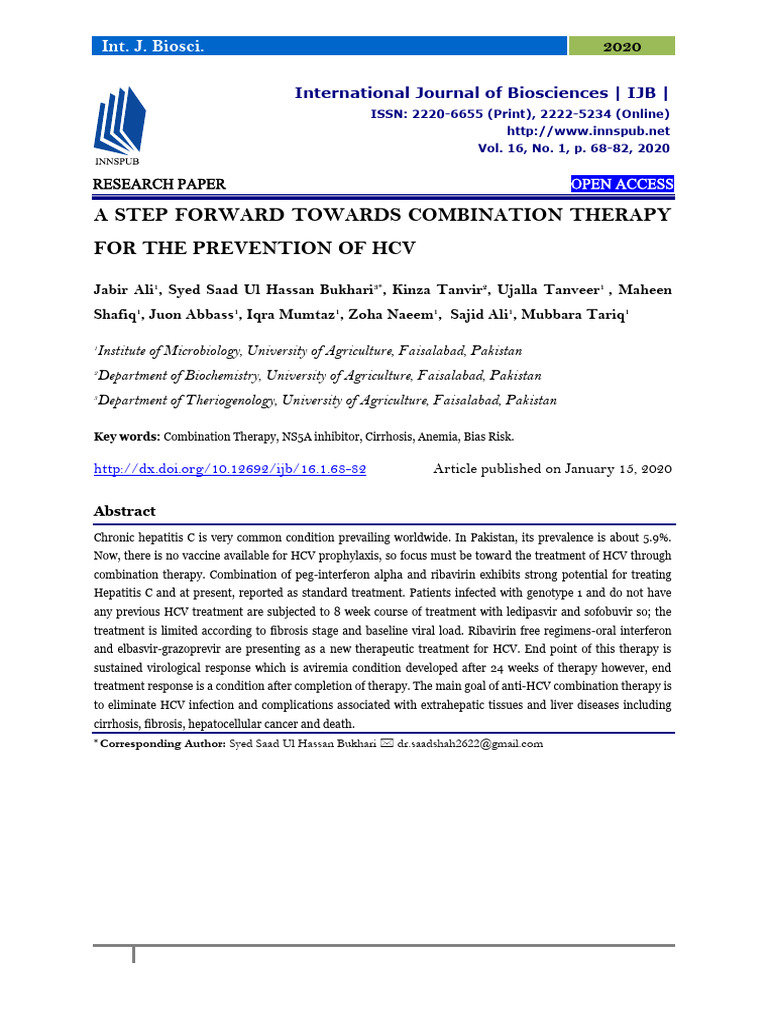 A STEP FORWARD TOWARDS COMBINATION THERAPY FOR THE PREVENTION OF HCV | PDF | Hepatitis C ...