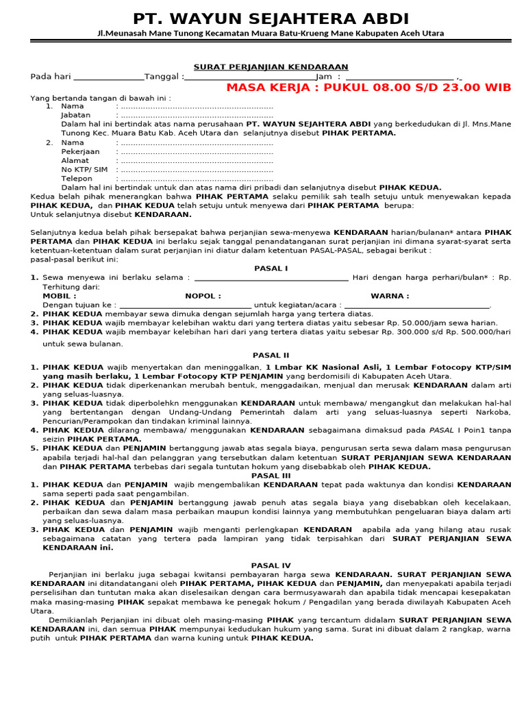 surat sewa kendaraan suwardi | PDF