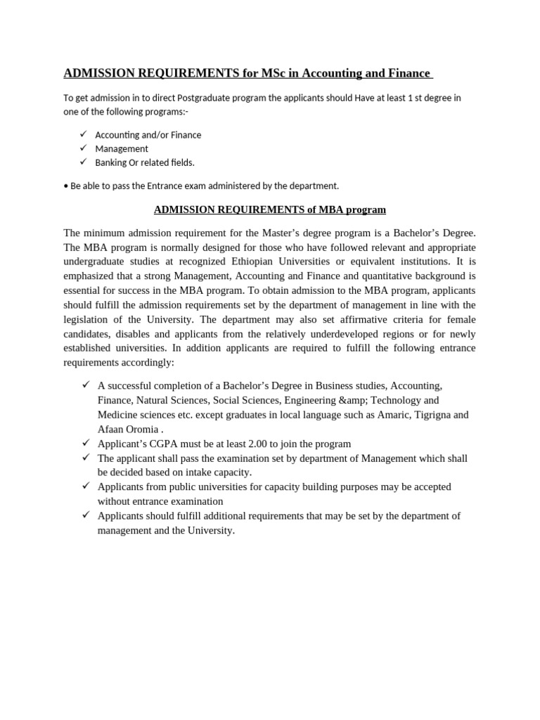 MSc and MBA Admission Requirements Guide | PDF | University And College ...