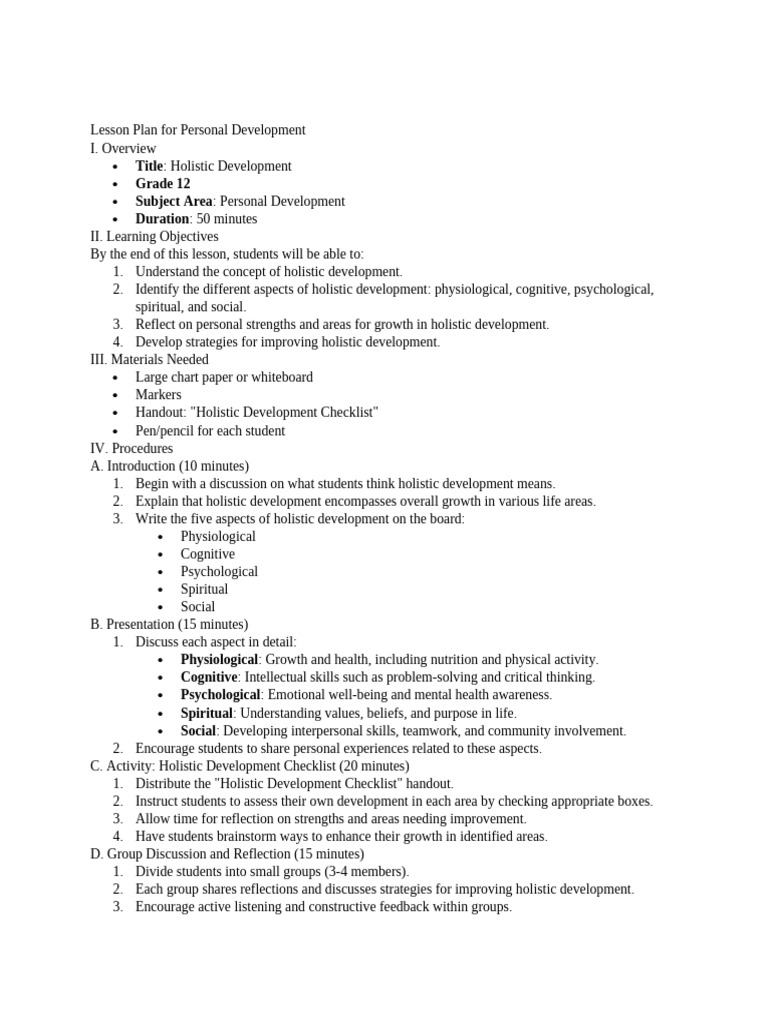 Holistic Development Per Dev LP | PDF | Psychology | Cognition