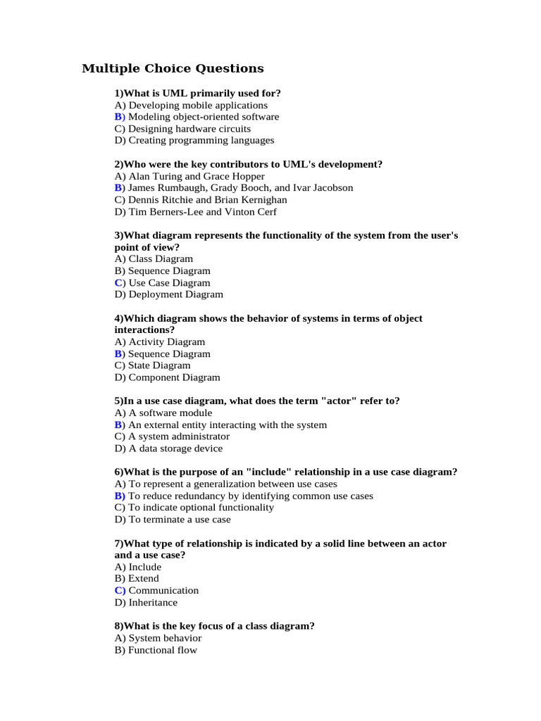 Multiple Choice Questions | PDF | Class (Computer Programming) | Use Case