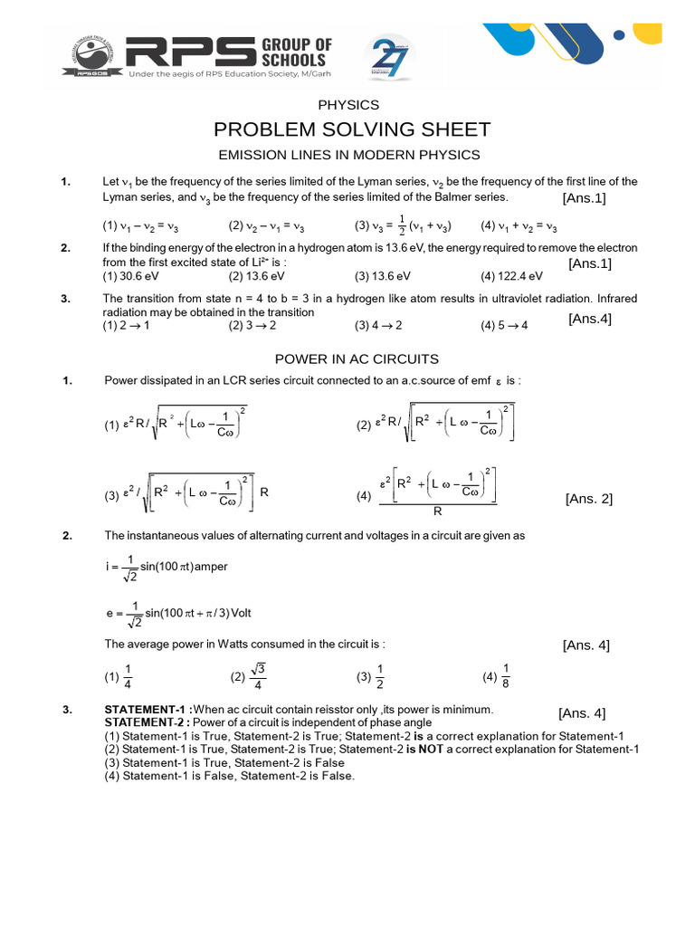 Problems Solving Sheet (Physics) | PDF | Capacitor | Electrical Network