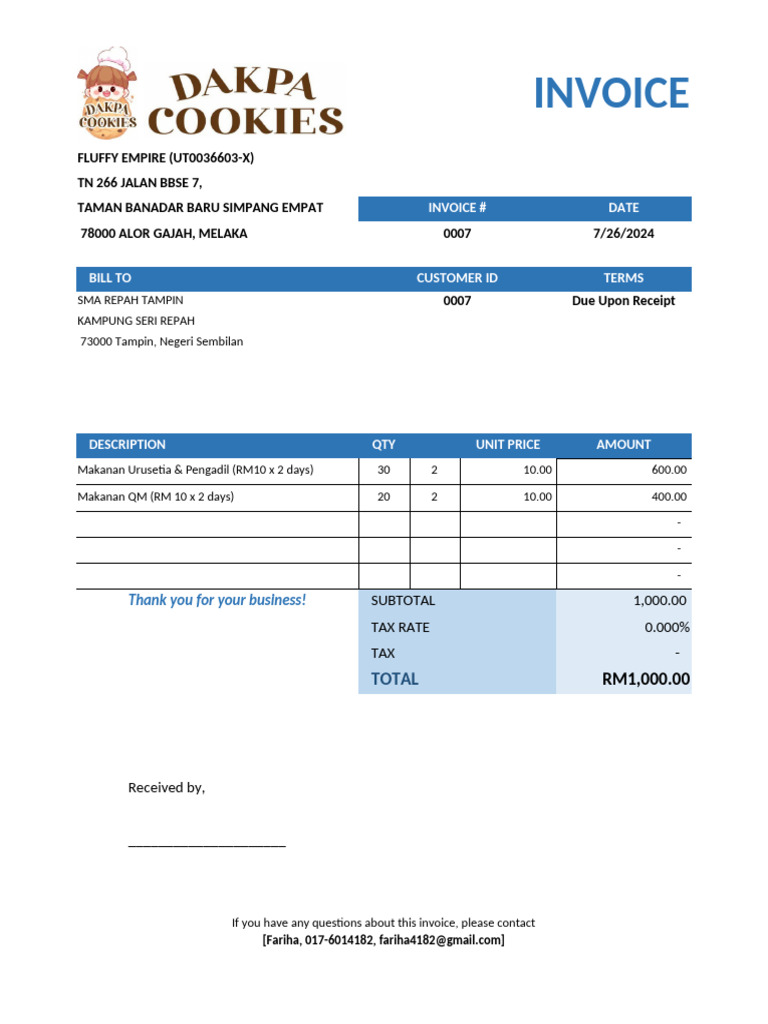 Invoice - Kedai Makan Sakdiah | PDF | Accounting | Credit