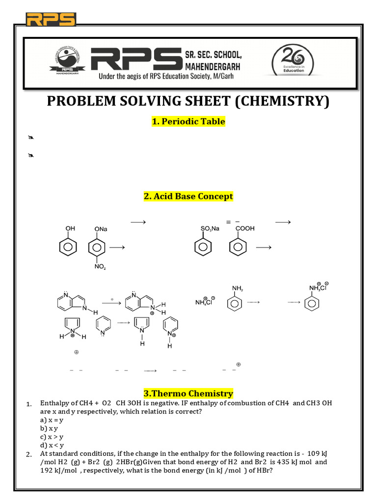 Problem Solving Sheet (Chemistry) | PDF | Amine | Physical Chemistry