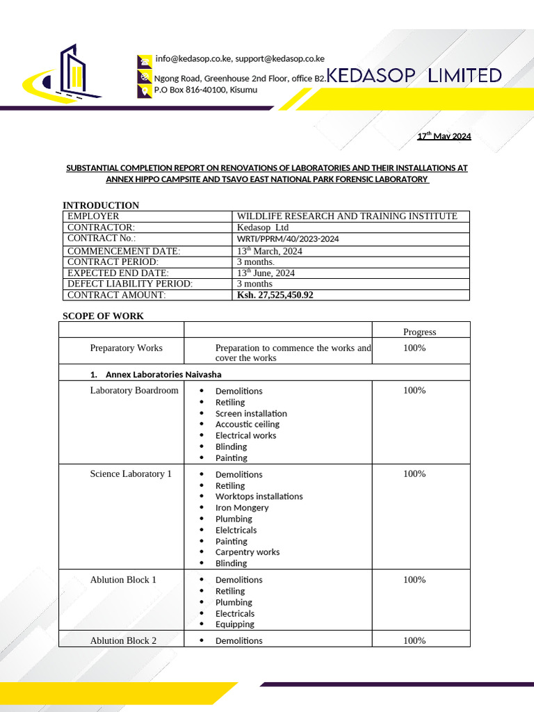 Substantial Completion Report: Labs Renovation | PDF | Buildings And ...