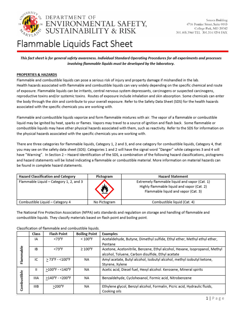 FlammableLiquids - Fact Sheet | PDF | Hazards | Laboratories