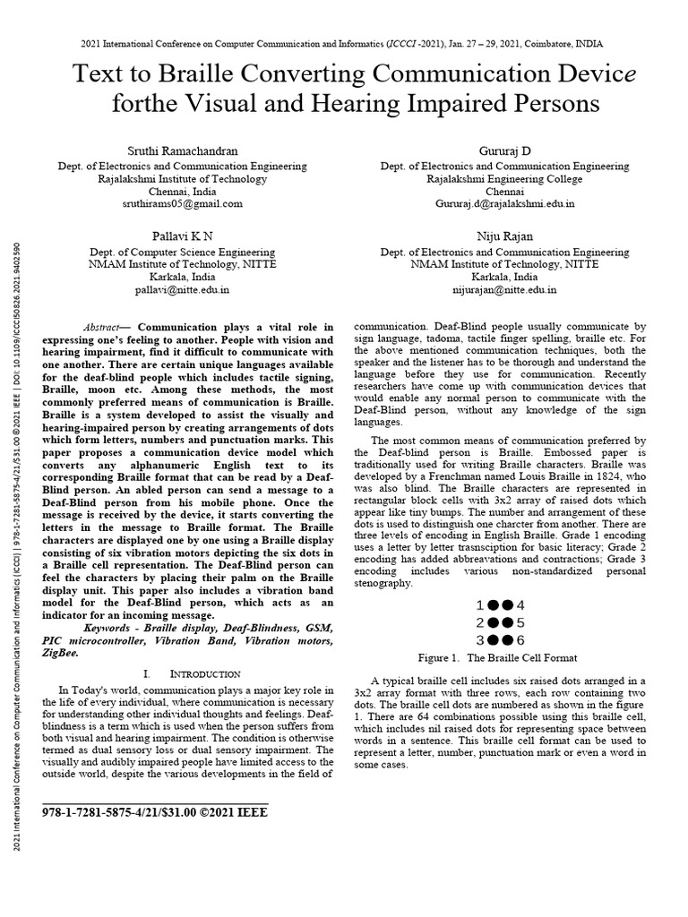 Text To Braille Converting Communication Device Forth Visual and Hearing Impaired Persons | PDF ...