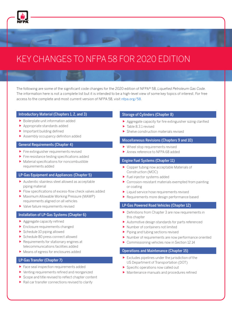 NFPA58 Changes - Fact Sheet | PDF | Liquefied Petroleum Gas