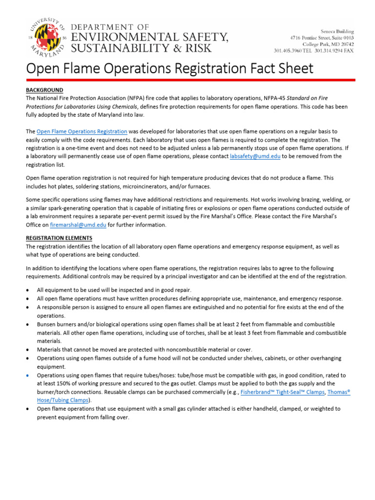 Open Flame Operations - Fact Sheet | PDF | Laboratories | Fires