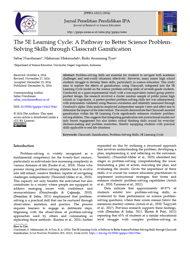 2024 - 12 - JPPIPA - The 5E Learning Cycle A Pathway to Better Science Problem-Solving Skills ...