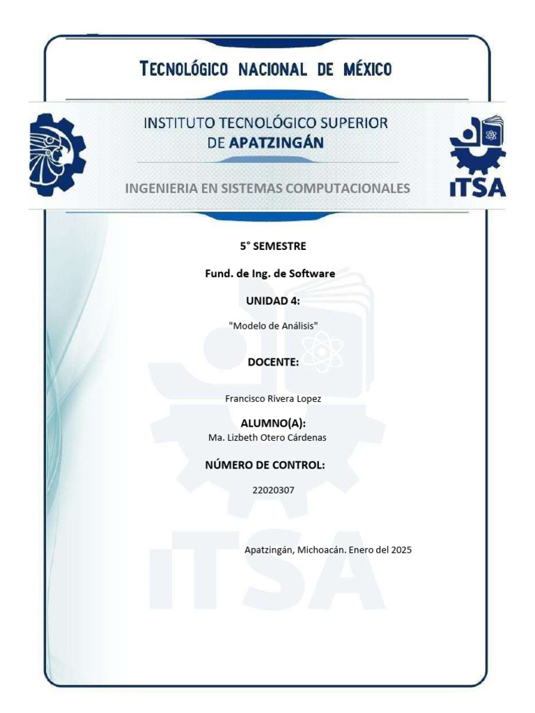 Ev-U4 - Modelo de Análisis - OteroCardenasMariaLizbeth-22020307 | PDF | Lenguaje de modelado ...