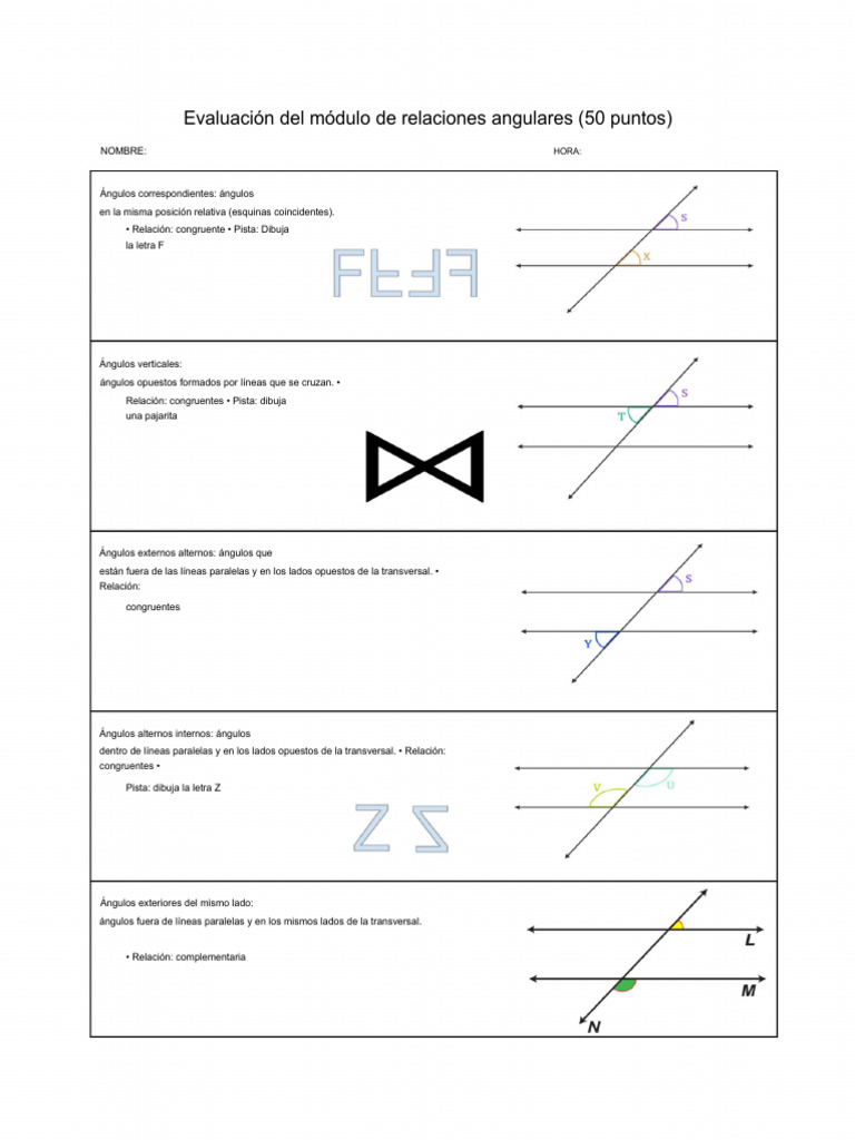 Angle Relationships Module Assessment - Spanish | PDF | Ángulo | Triángulo