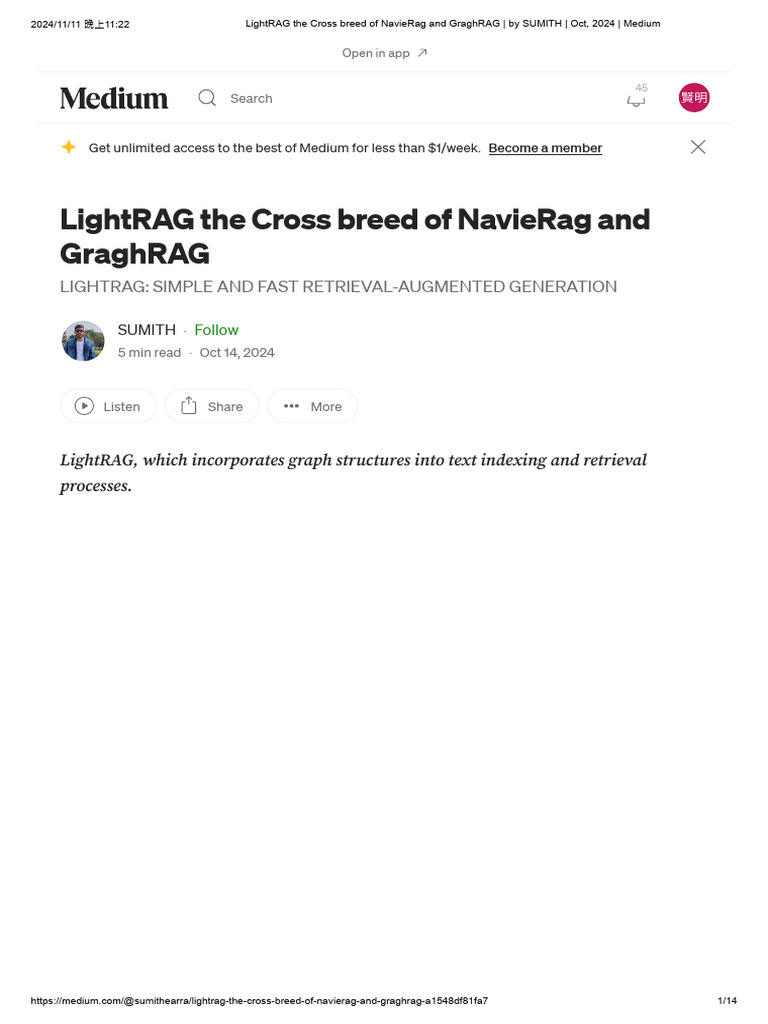 LightRAG The Cross Breed of NavieRag and GraghRAG - by SUMITH - Oct, 2024 - Medium | PDF ...