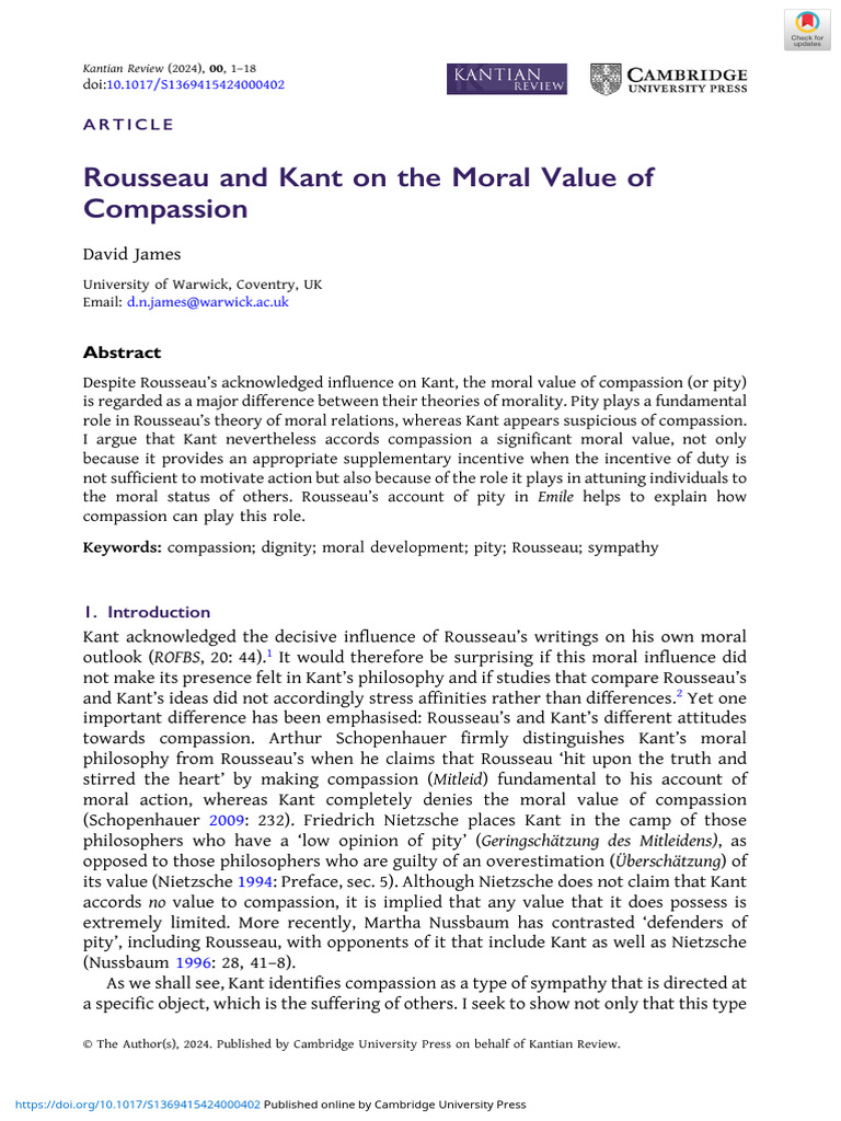 Rousseau and Kant On The Moral Value of Compassion | PDF | Immanuel ...