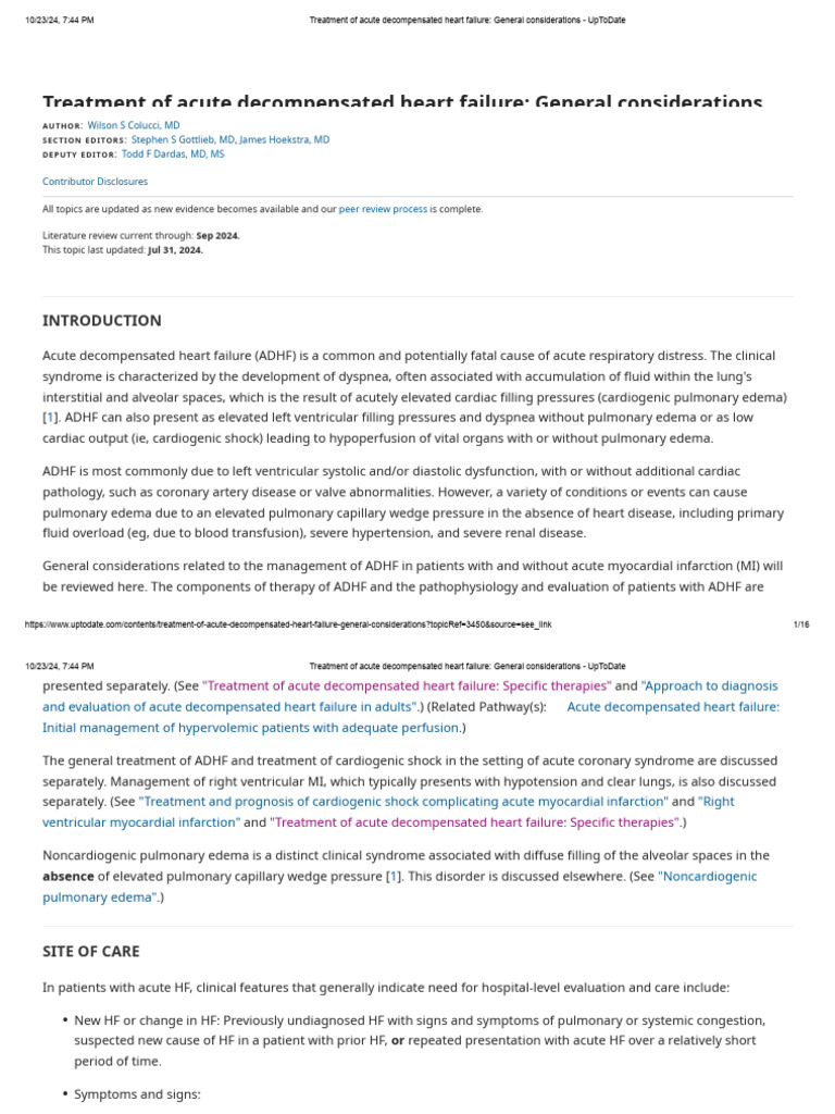 Acute Decompensated Heart Failure Management | PDF | Heart Failure ...