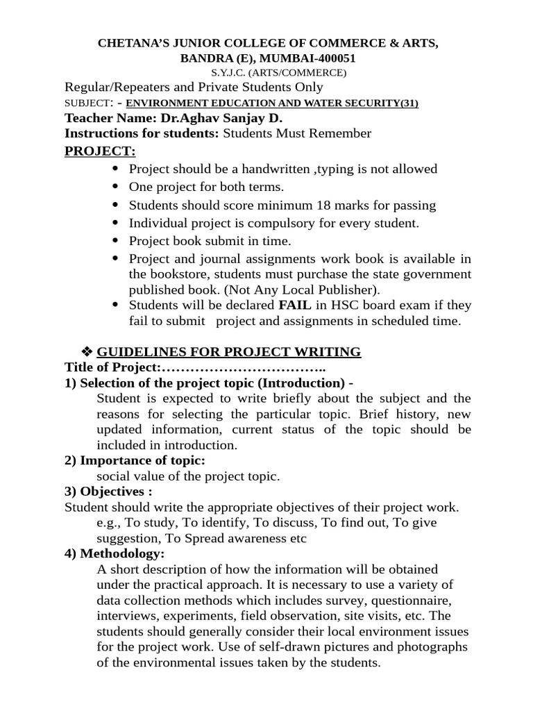 Environment Education Project Guidelines | PDF | Sustainability ...