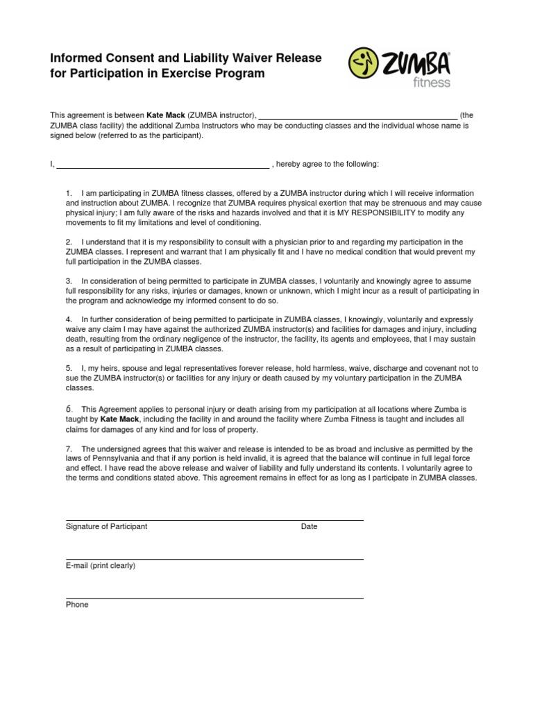 Liability Waiver | PDF | Consent | Damages