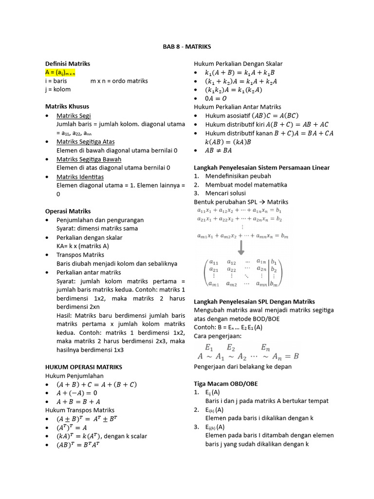 Panduan Lengkap Matriks dan SPL | PDF